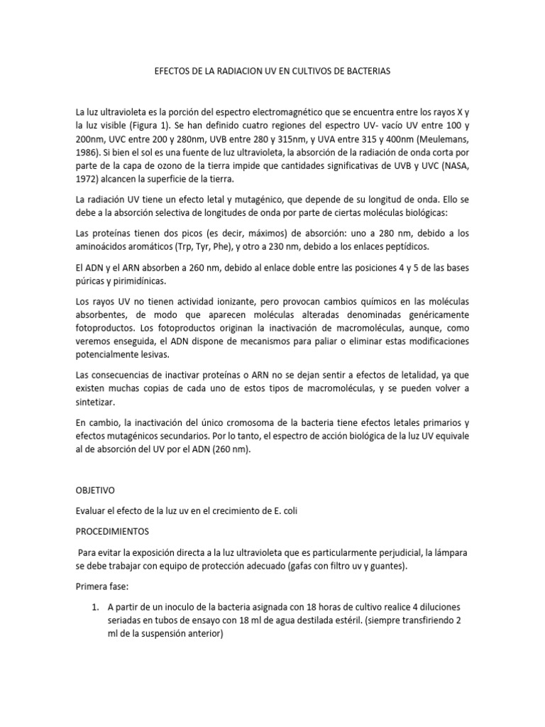 Efectos de La Radiacion Uv | PDF | Ultravioleta | Espectro electromagnético Efectos de La Radiacion Uv | PDF | Ultravioleta | Espectro electromagnético