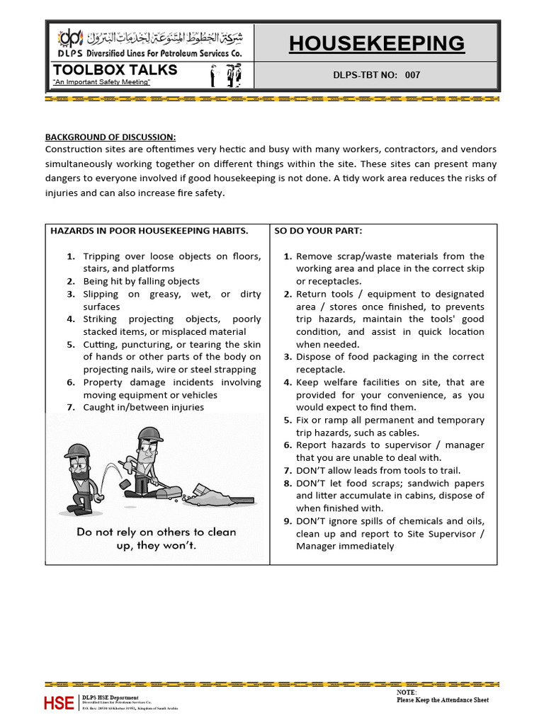 Housekeeping | PDF | Housekeeping | Safety