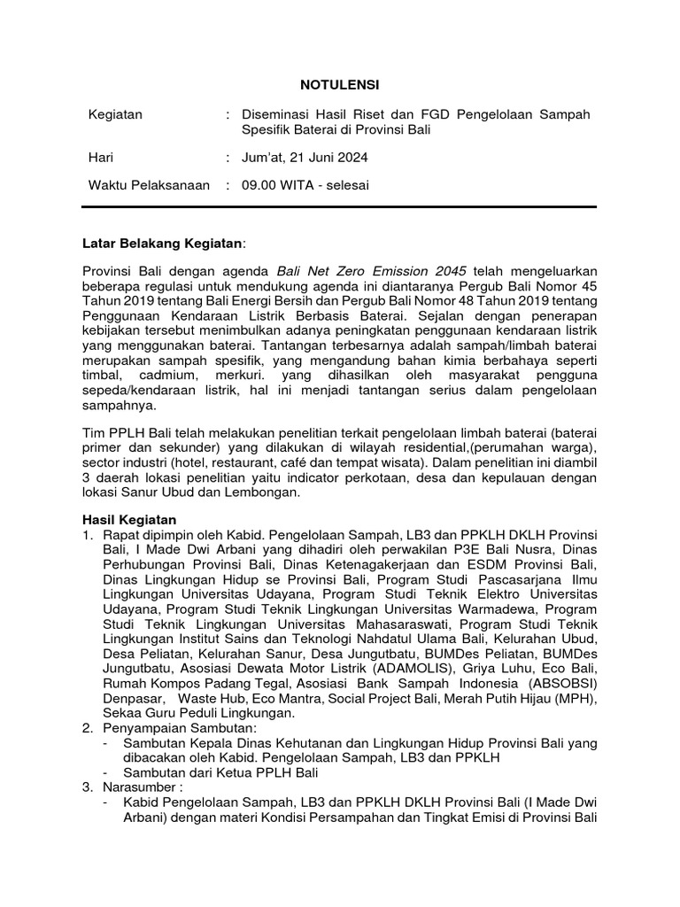 Laporan Hasil Riset Dan FGD Sampah Spesifik Baterai 1 | PDF