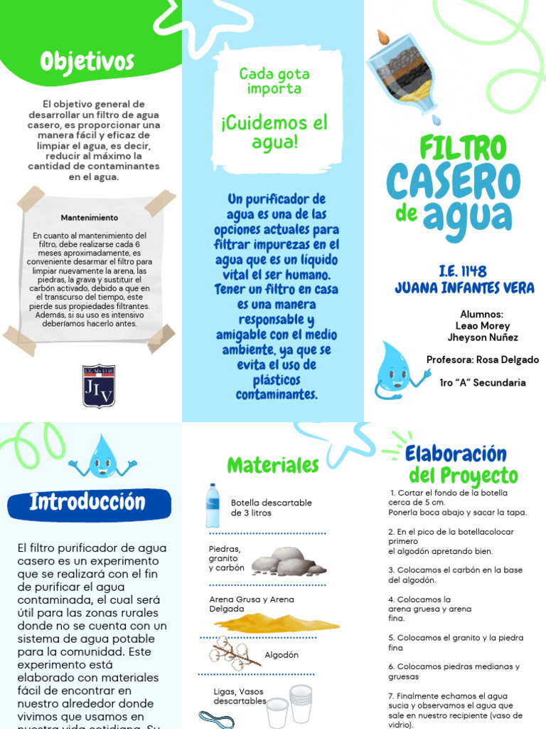 Triptico Filtro de Agua Casero | PDF | Agua | Materiales