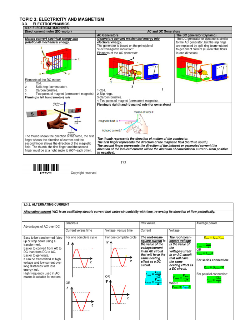 Electrodynamics Notes 2020 | PDF | Electric Generator | Electric Motor