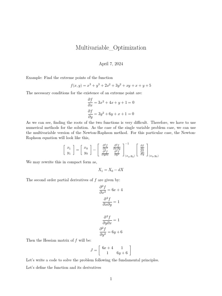 Multivariable_Optimization | Download Free PDF | Mathematical Analysis ...