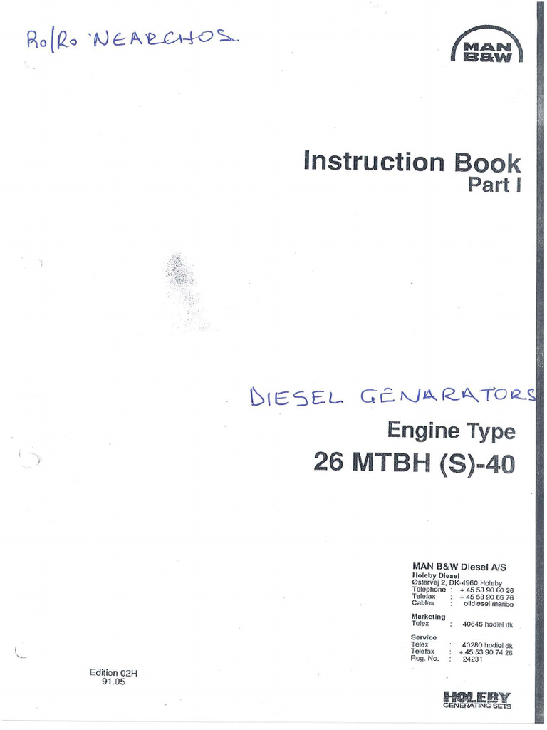 MAN B&W - 26 MTBH DIESEL GENERATOR | PDF
