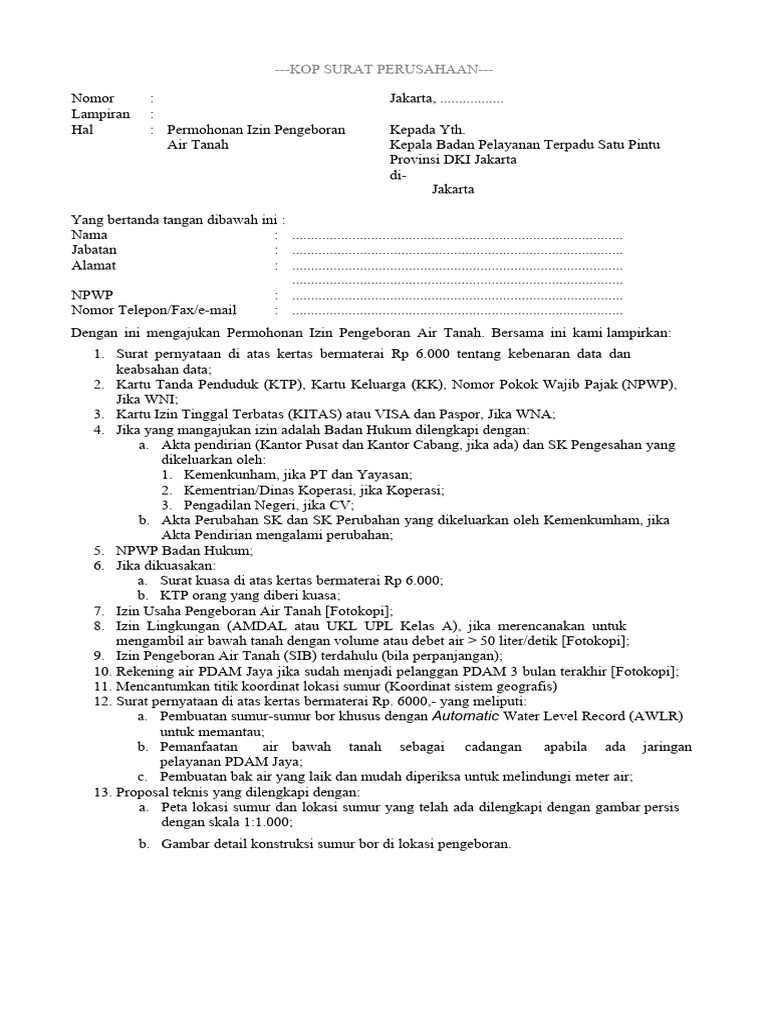 Permohonan Ijin Pengeboran | PDF