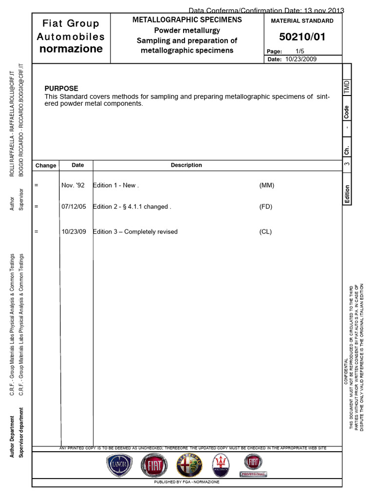50210/01 Normazione: Fiat Group Automobiles | PDF | Building Materials ...