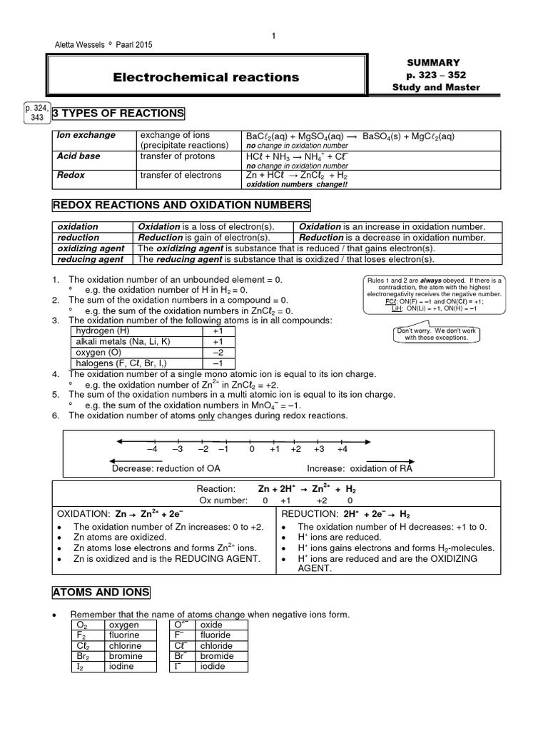 Redox Summary and Electrochemical Cells | PDF | Redox | Anode