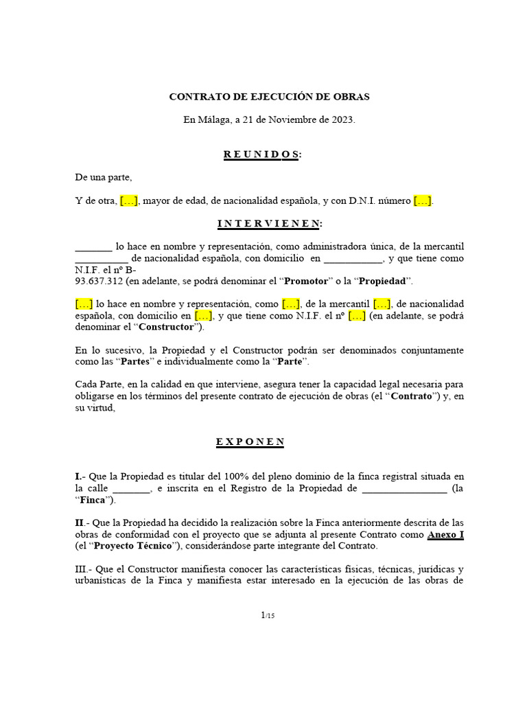 Modelo Contrato Ejecucion de Obra | PDF | Pagos | Póliza de seguros