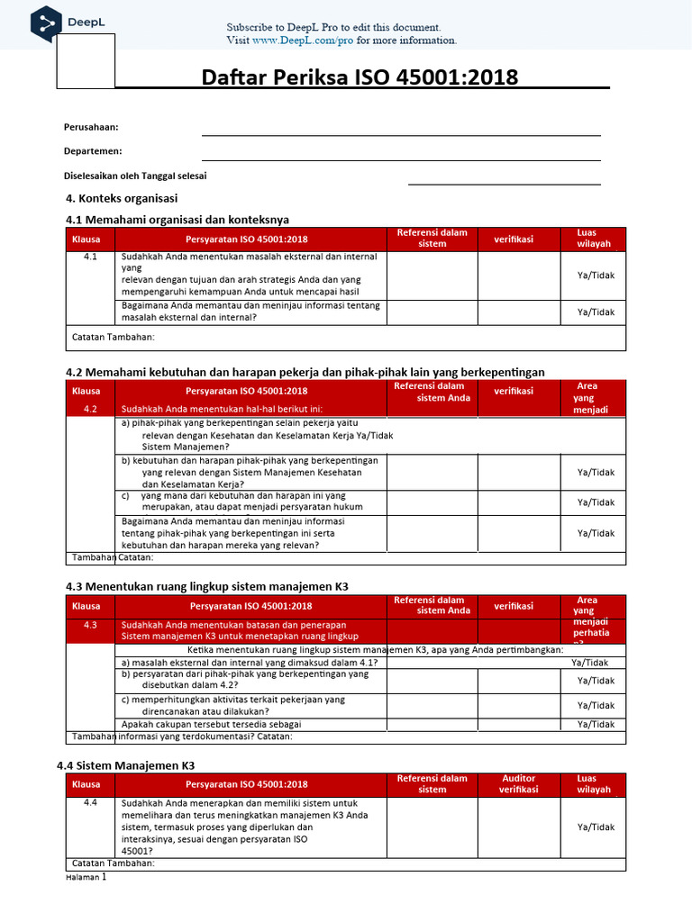 Checklist 45001 Id | PDF | Bisnis