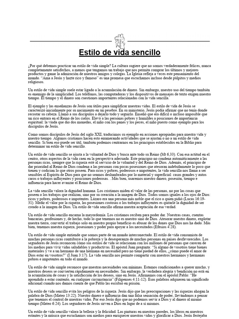 Estilo de Vida Sencillo | PDF | Jesús | Vivir simple