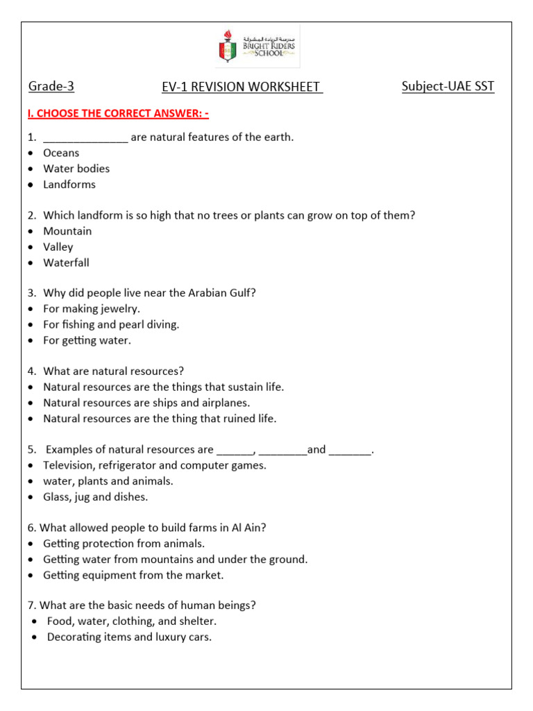 Grade-3 Revision Sheet Without Answer For Ev-1 | PDF | Renewable Energy ...