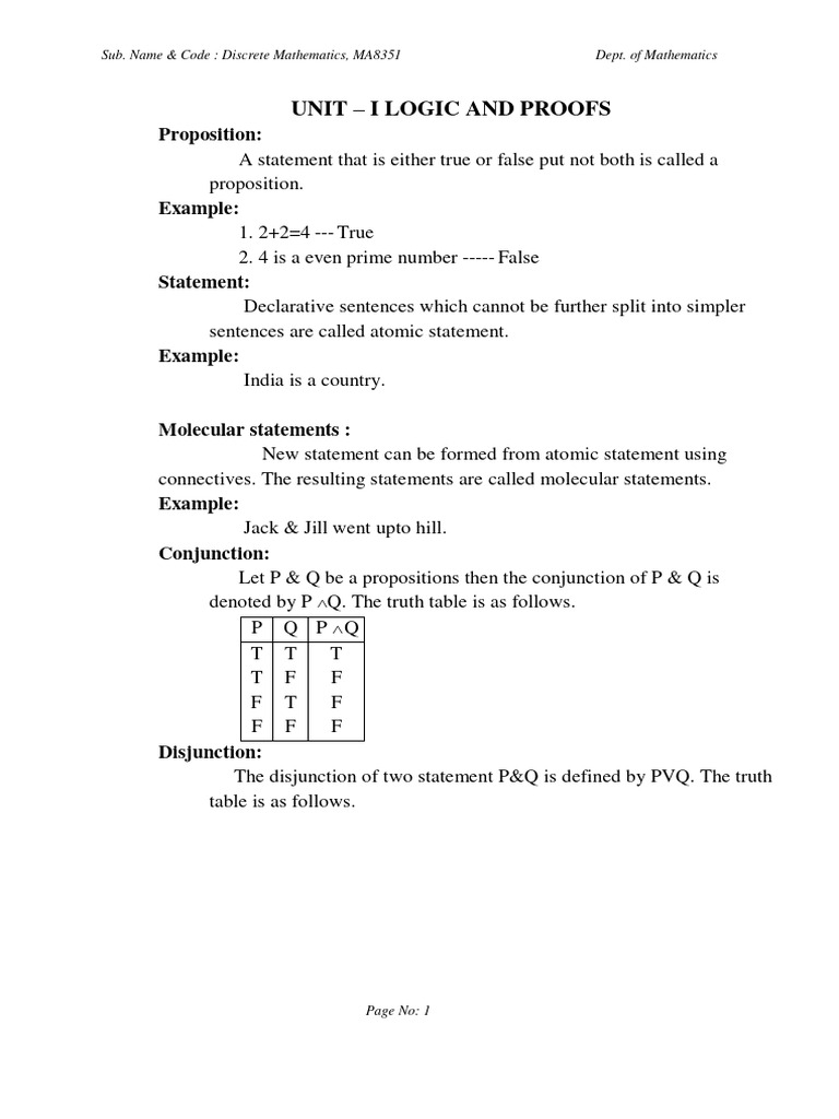 Unit 1 Logic and Proofs | PDF | Contradiction | Metalogic
