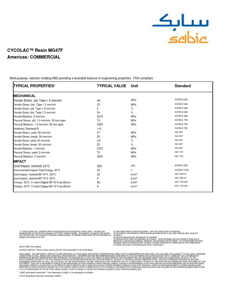 Cycolac MG47F - TDS (En) | PDF | License | Pascal (Unit)