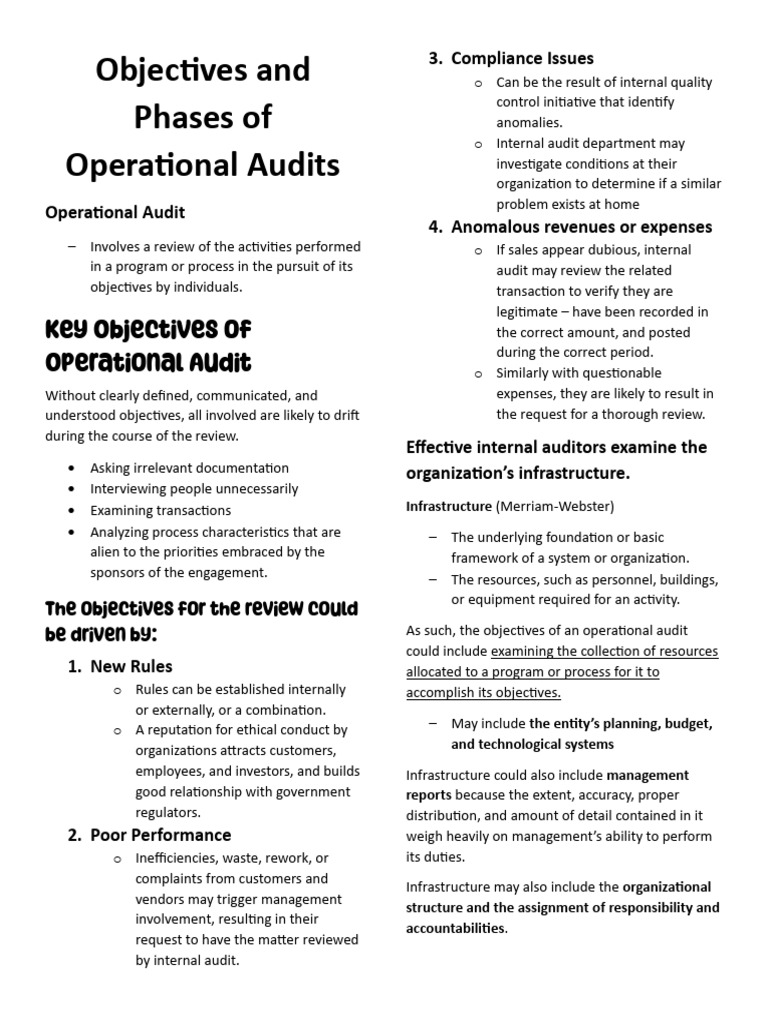 Key Objectives of Operational Audits | PDF | Audit | Internal Audit