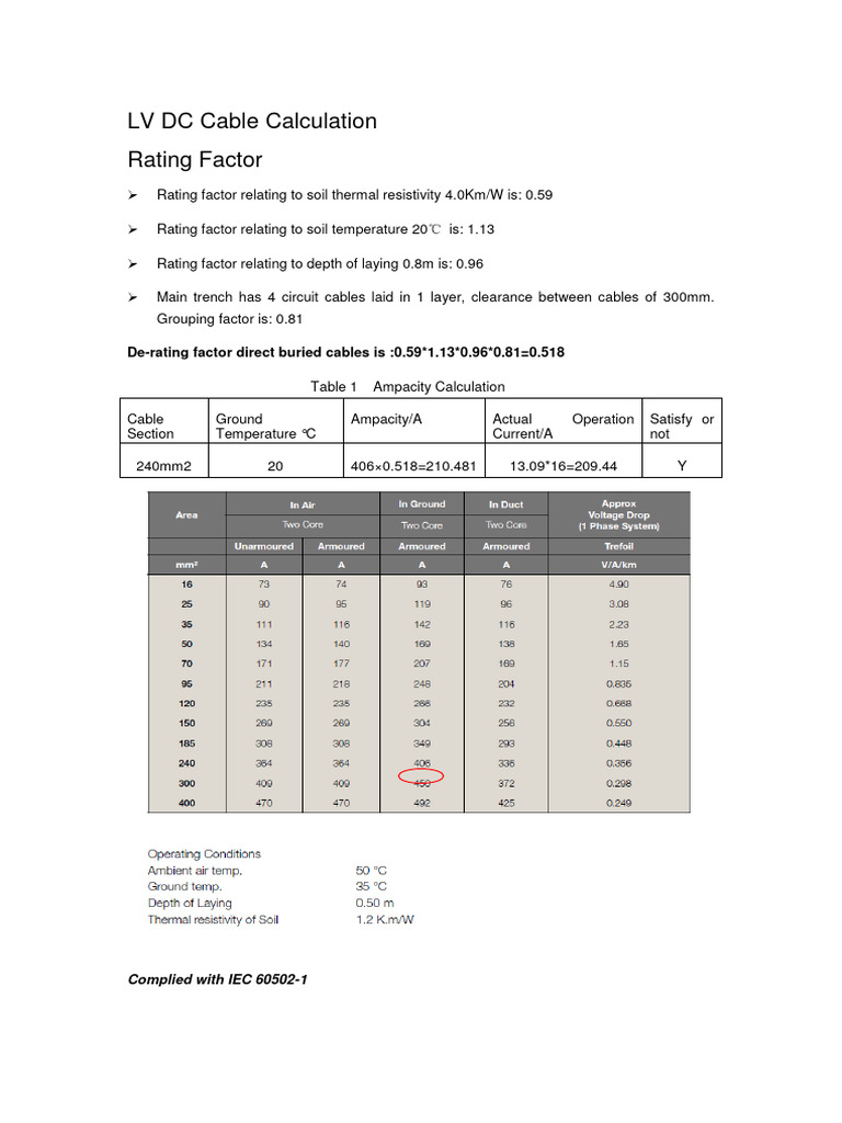 Cable Sizing Calculation and Thermal Resistivity 1102 | PDF ...