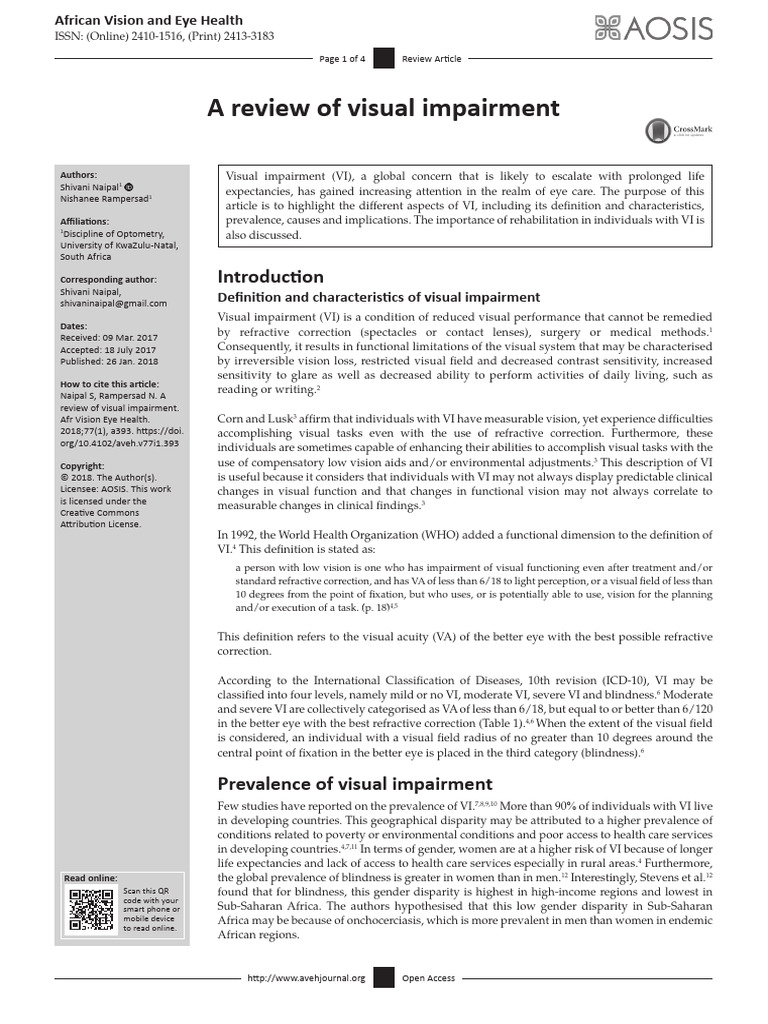 A Review of Visual Impairment | PDF | Visual Impairment | Physical Therapy
