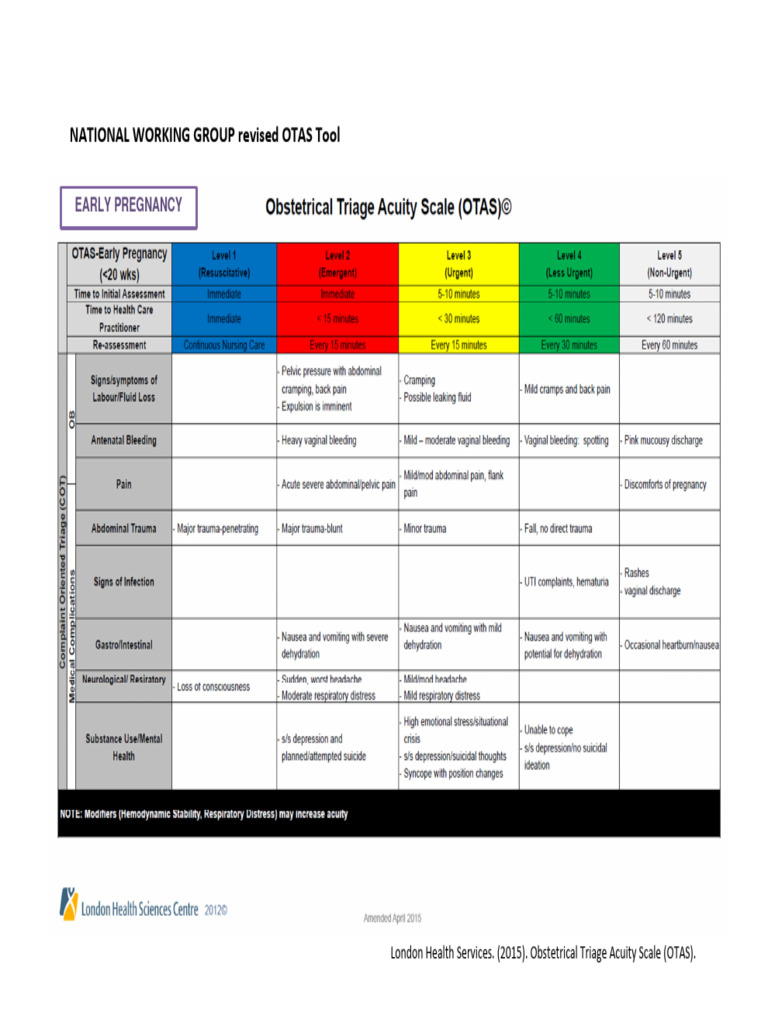 Revised Obstetrical Triage Acuity Scale | PDF
