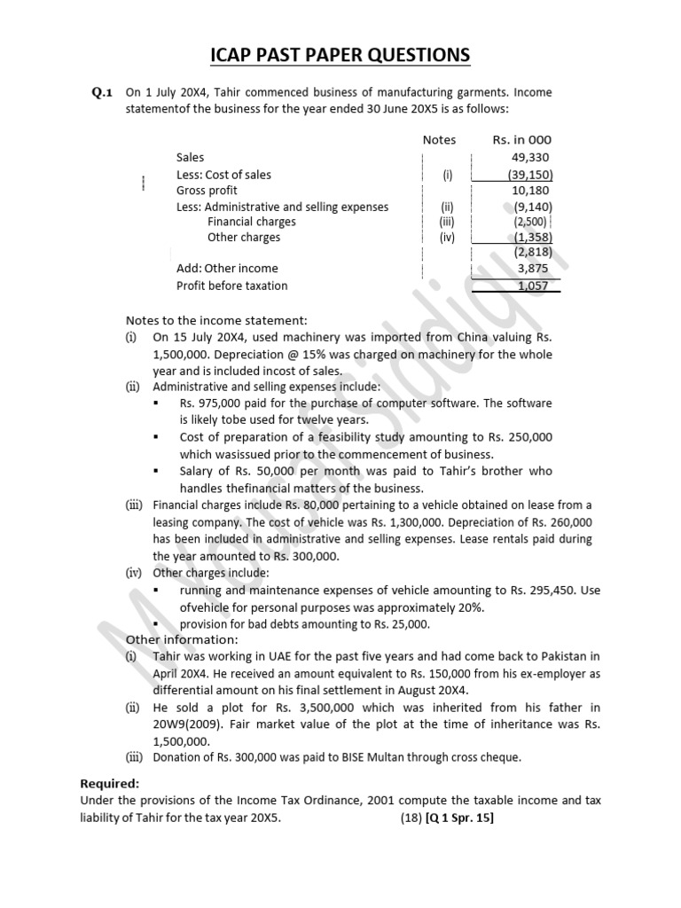 IFB Solved ICAP Questions Aut. 24 | PDF | Expense | Taxes