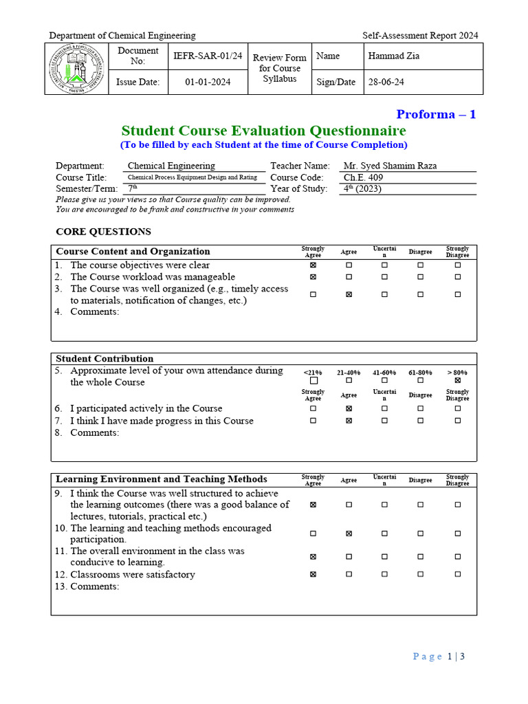 Design Proforma-1-Student-Course-Evaluation-Questionnaire-1 | PDF ...