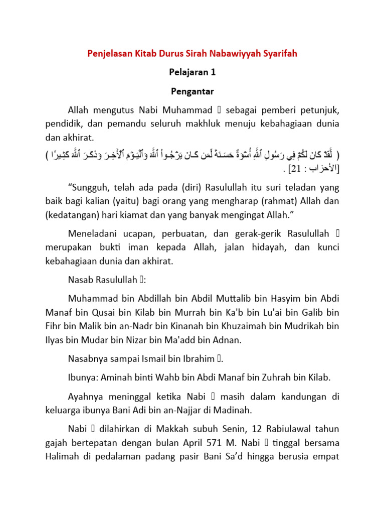 Penjelasan Kitab Durus Sirah Nabawiyyah | PDF