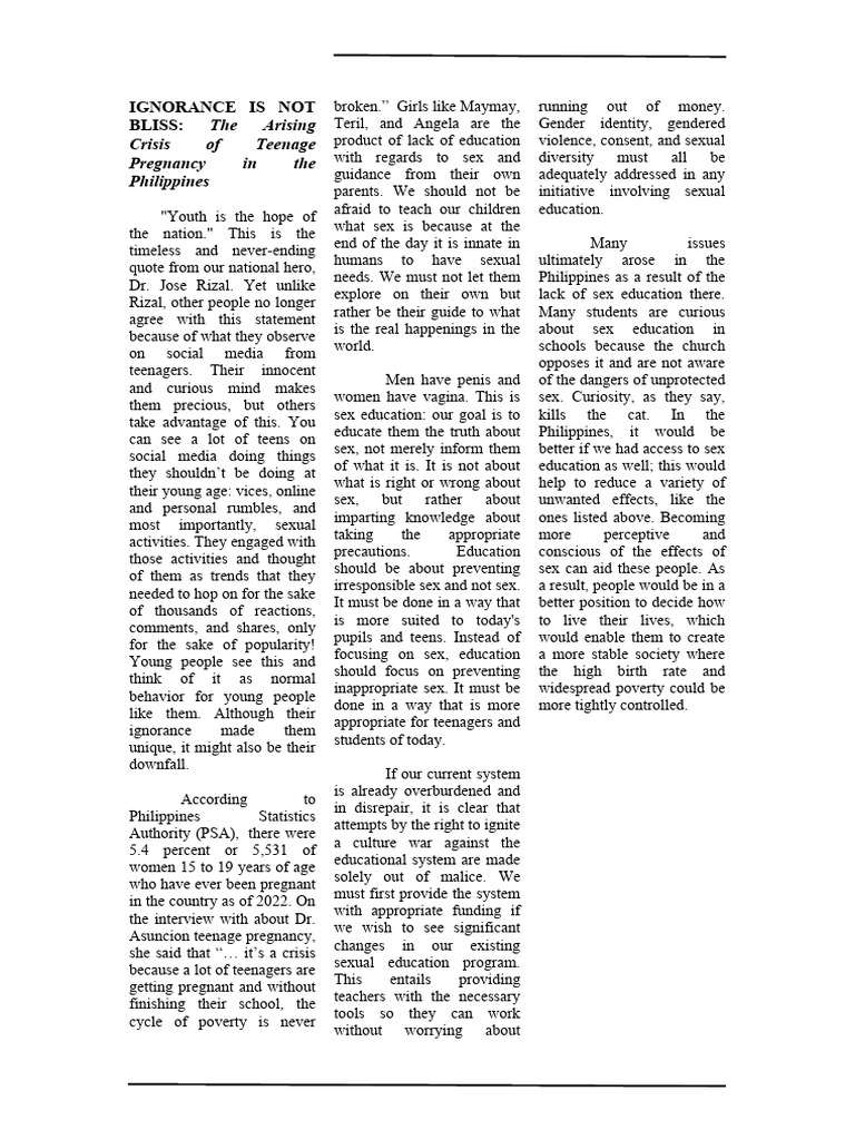 Teenage Preg-Editorial | PDF | Sex Education | Adolescence