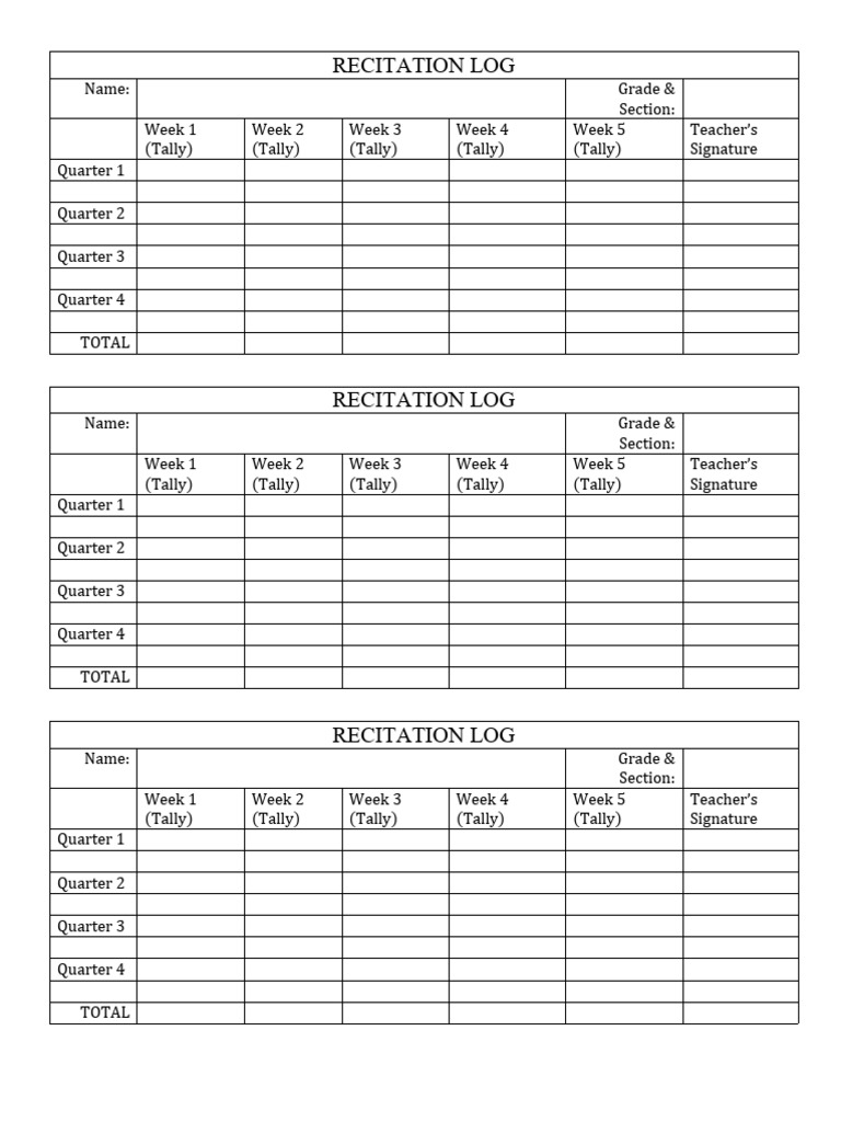 RECITATION LOG | PDF