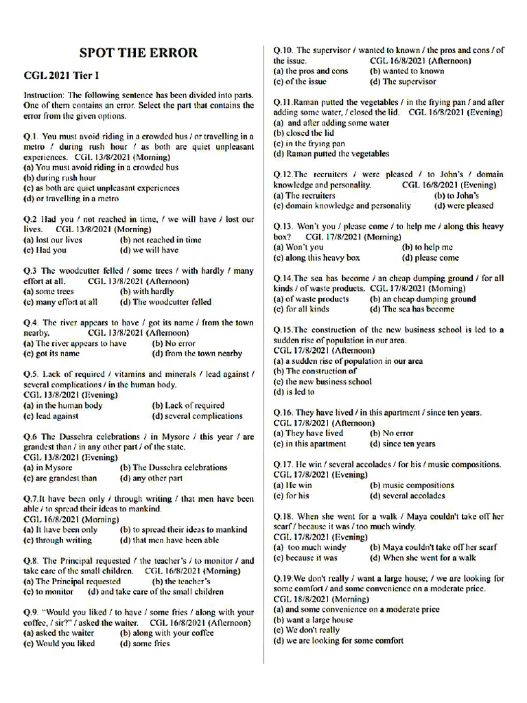 English Errors Questions | PDF