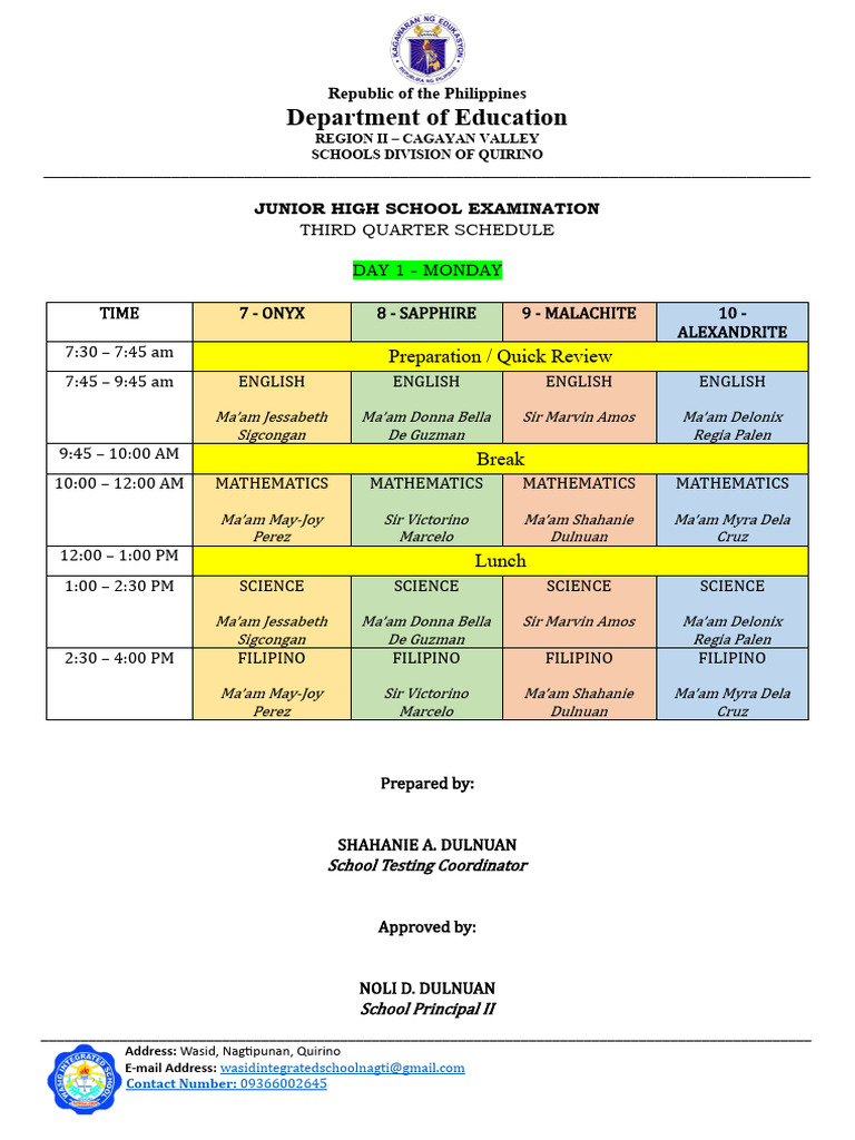 Shedule of Exam | PDF