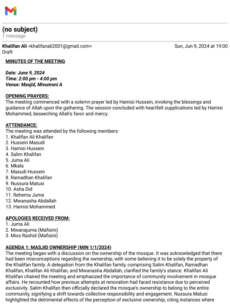 Minutes of The Mosque | PDF | Mosque | Committee