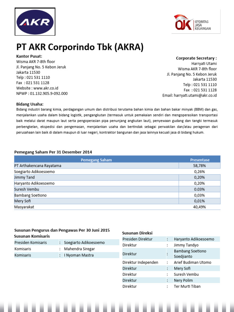 Struktur Organisasi PT AKR Corporindo Tbk | PDF