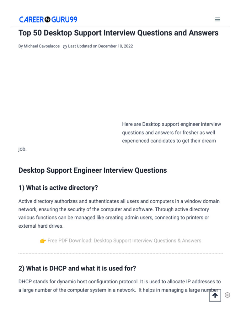 Top 50 Desktop Support Interview Questions and Answers | PDF | Computer ...