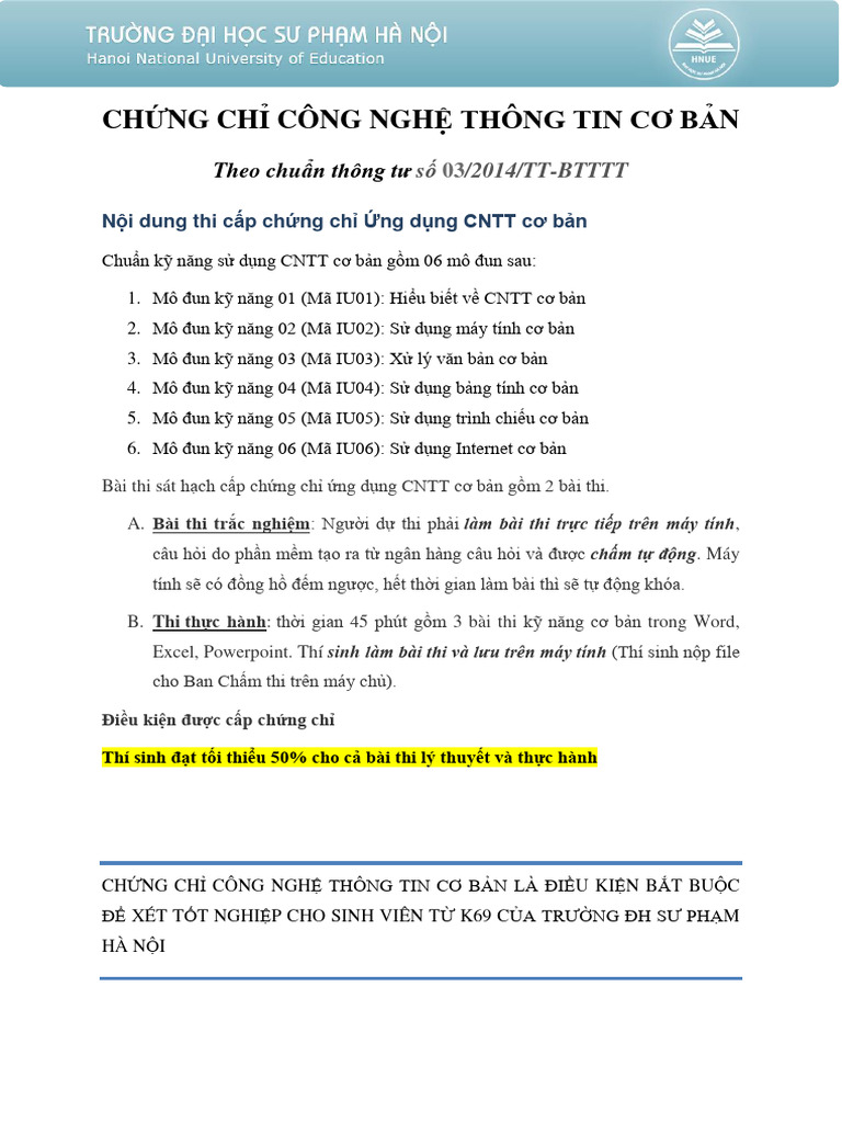 Chứng chỉ CNTT - TT03 PDF | PDF