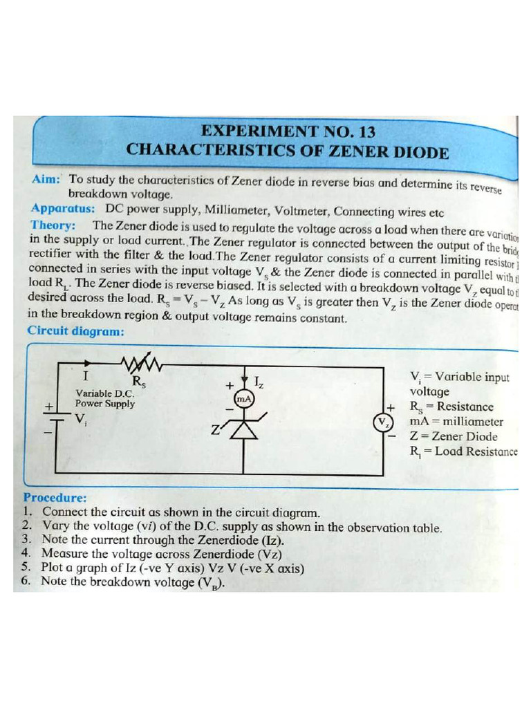 (Physics Ex. No 13) Zener Diode | PDF