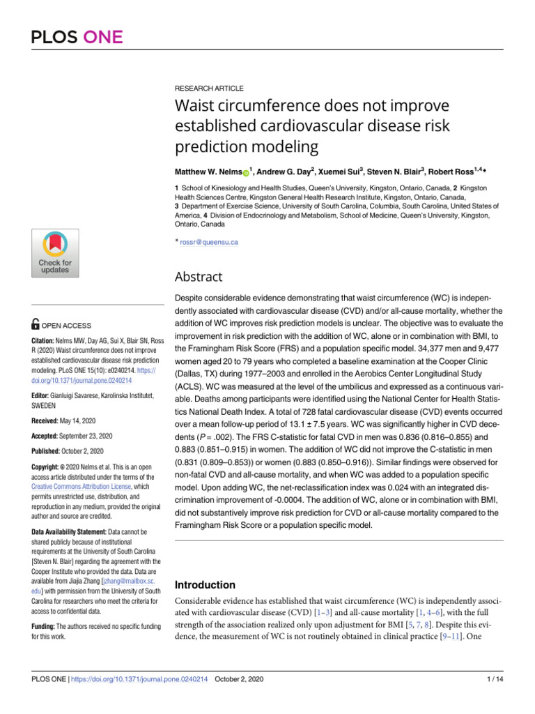 Waist Circumference and Cardiovascular Risk | PDF | Cardiovascular Diseases | Body Mass Index