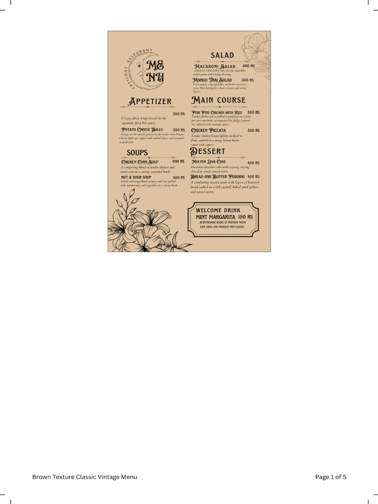 Brown Texture Classic Vintage Menu | PDF