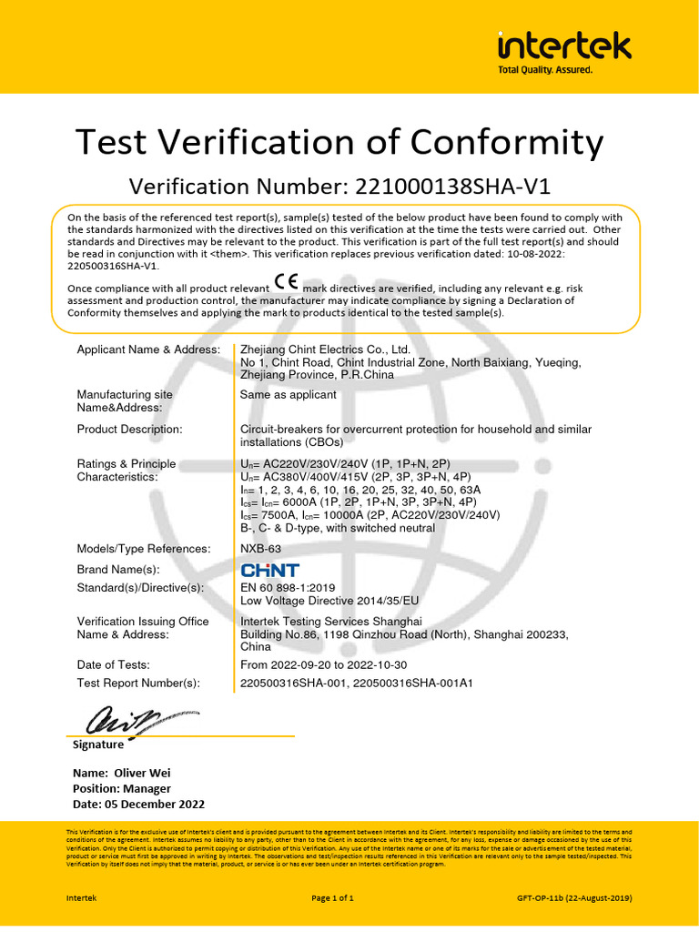 Certificate NXB-63 (CE) 202211 | PDF | Electrical Engineering