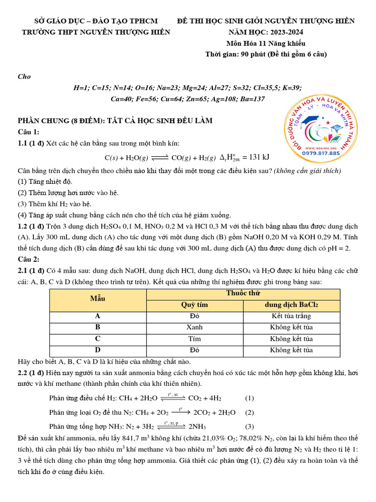 2024 Nguyen Thuong Hien TP HCM HSG Hh11 | PDF