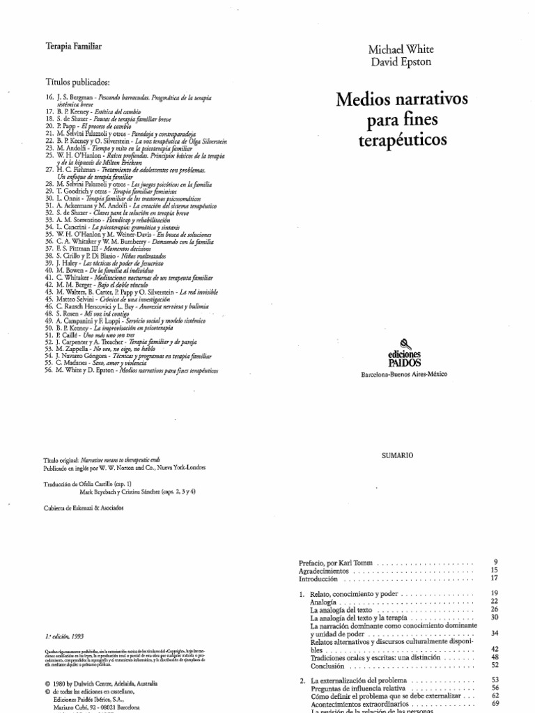 White y Epston - Medios Narrativos para Fines Terapeuticos - Pages 1 ...