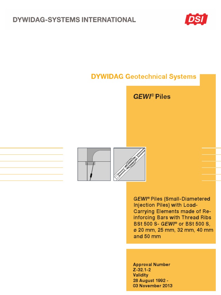DSI DYWIDAG Z32 1-2 GEWI Piles 32mm 40mm 50mm en 02 | PDF | Deep ...
