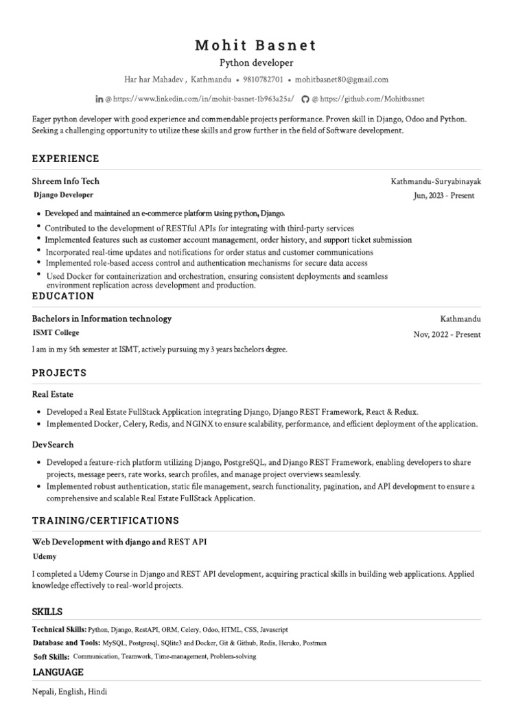 Mohit Bas Net Cv | PDF