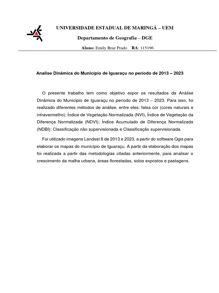 Analise Dinamica Do Municipio de Iguaraçu 2013 - 2023 | PDF | Cor | Solo