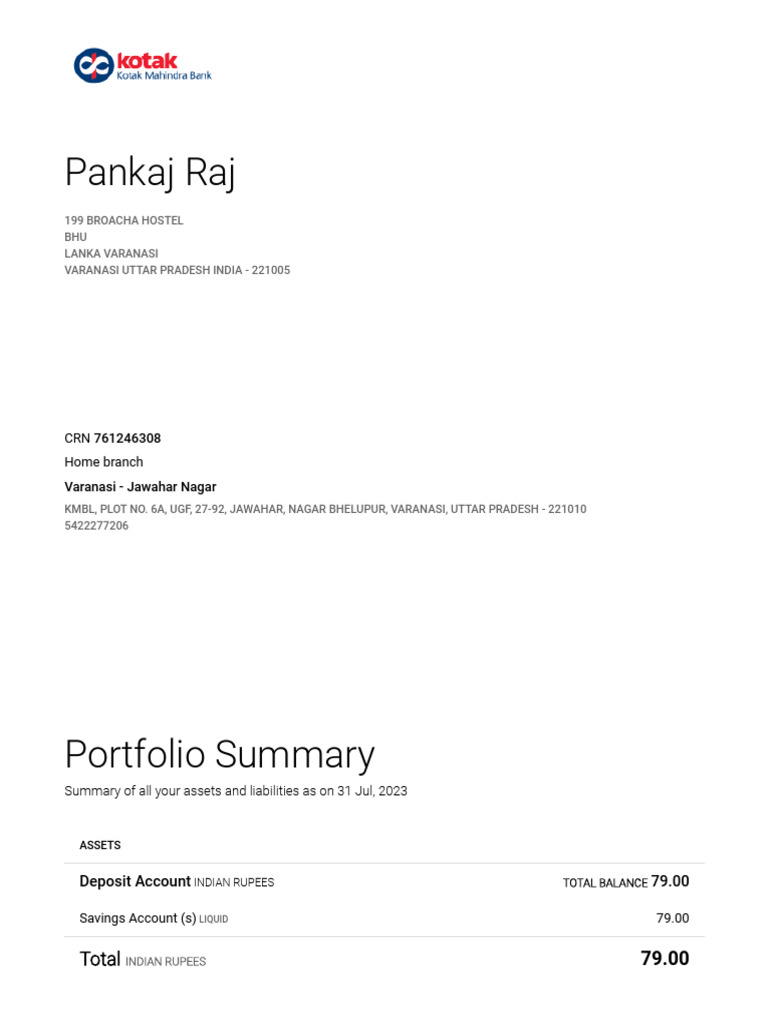 Kotak Bank Statement | PDF | Banks | Cheque