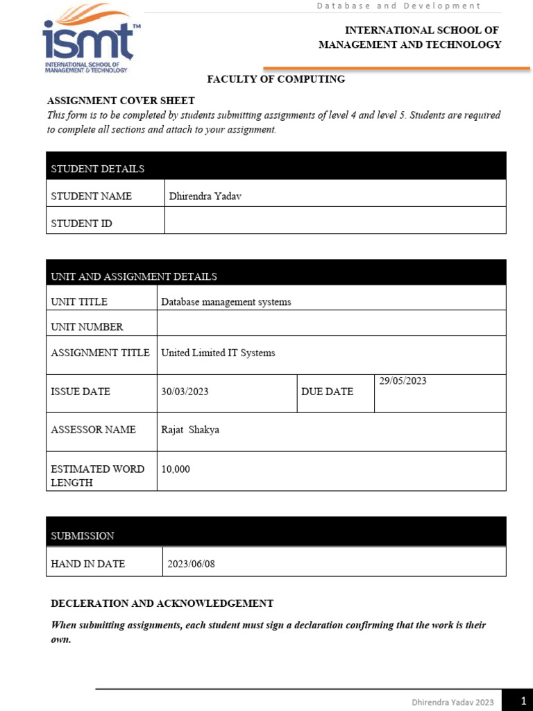 Assignment Cover Sheet | PDF | Databases | Relational Database