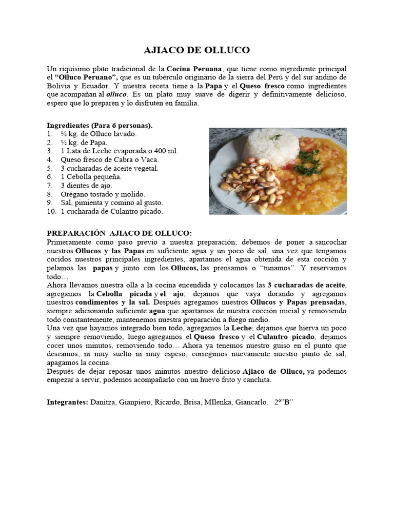 Reseta Preparacion y Cocido de Chupe de Olluco | PDF