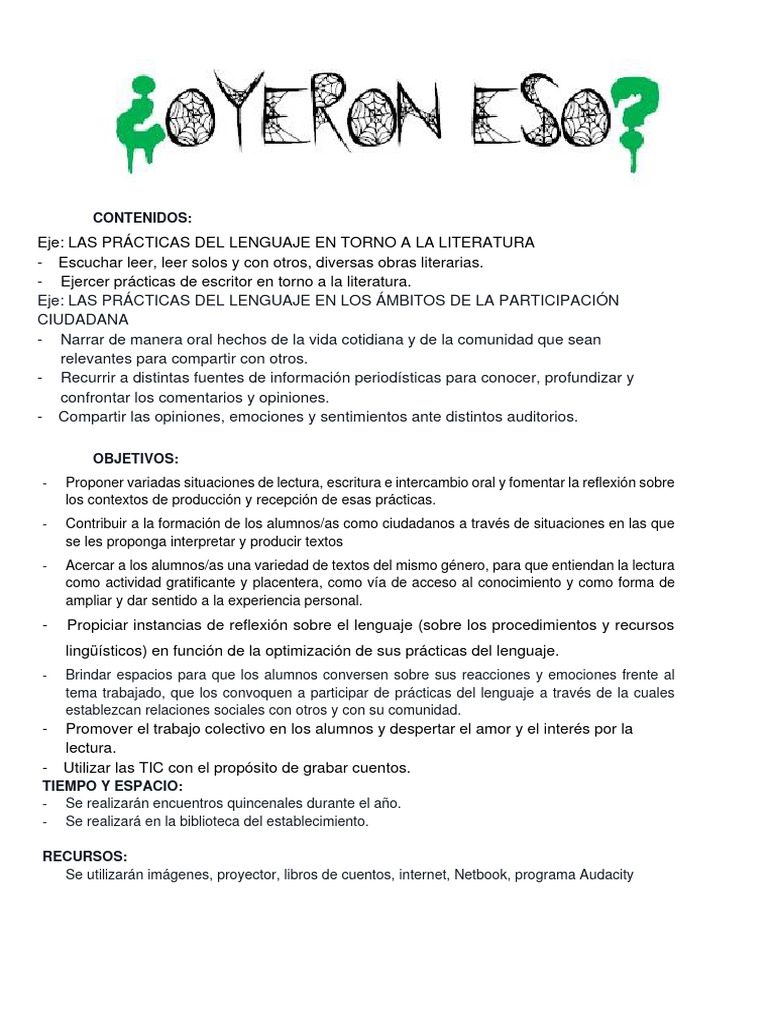 Proyecto Oyeron Eso - 6to | PDF | Cuentos | Escritores