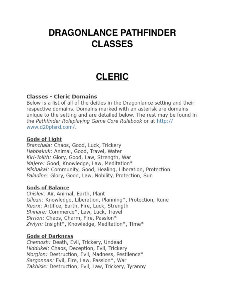 Dragonlance Pathfinder Classes | PDF