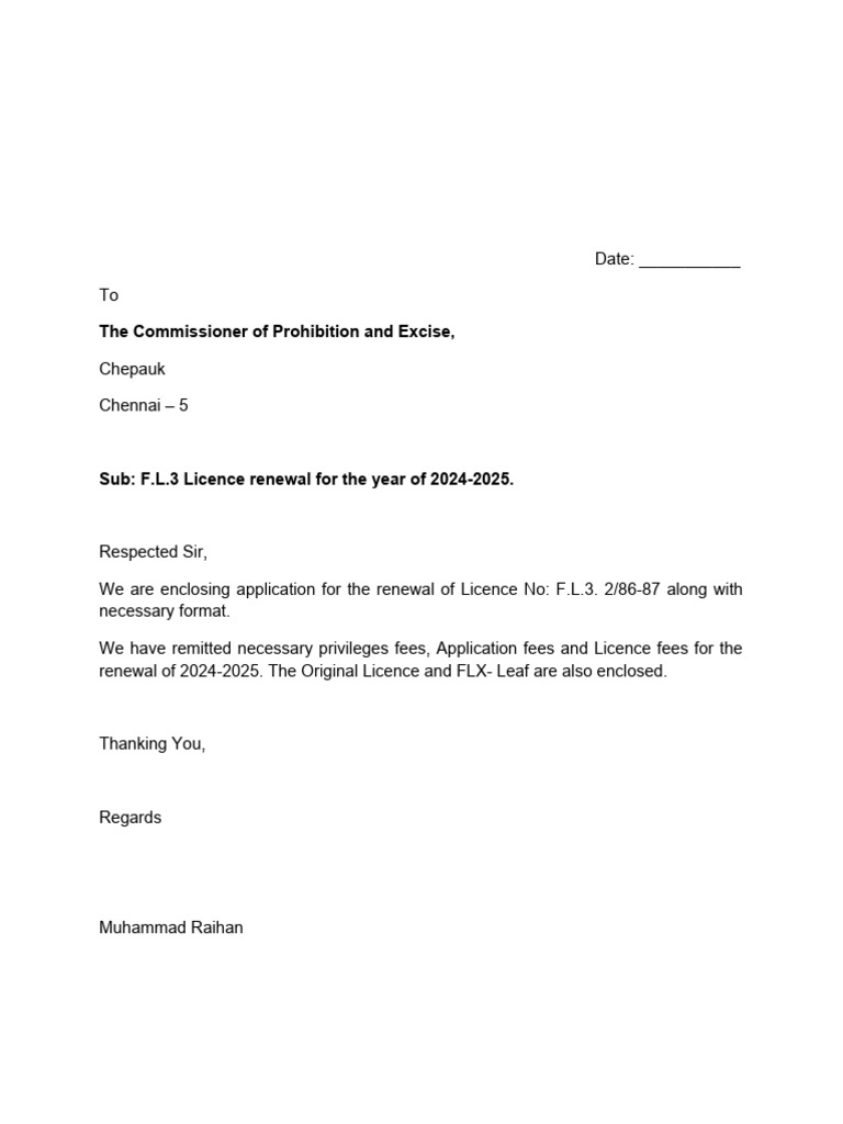 FL3 Licence Renewal Application 2024-2025 | PDF
