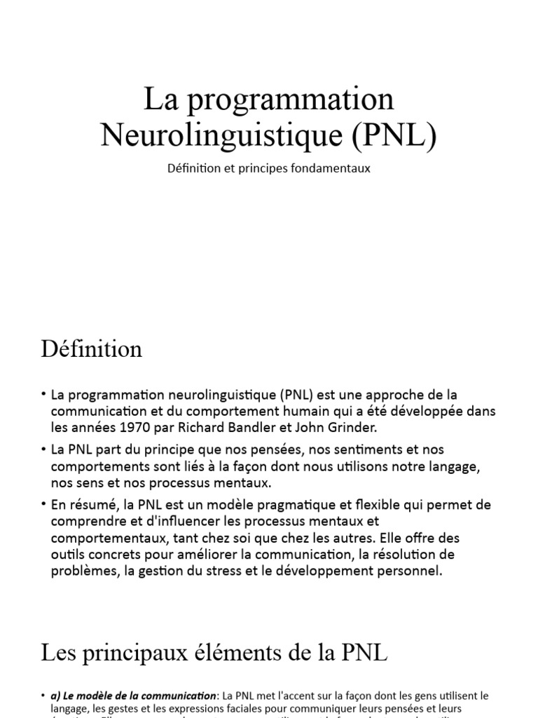 La Programmation Neurolinguistique (PNL) | PDF | Programmation neuro-linguistique | la communication