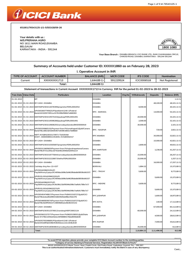 Summary of Accounts Held Under Customer ID: XXXXX1860 As On February 28 ...