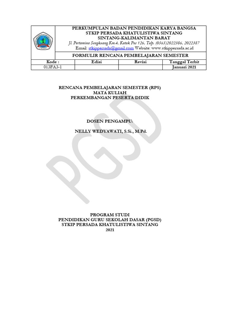 RPS Perkembangan Peserta Didik | PDF | Karier & Perkembangan | Kesehatan Holistik
