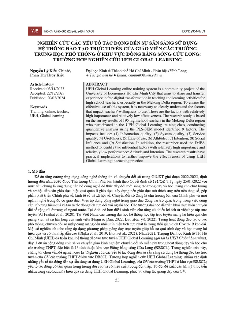 Nguyễn Lý Kiều Chinh, Phan Thị Thúy Kiều Article history: + Tác giả liên hệ Email: chinhnlk@ueh ...